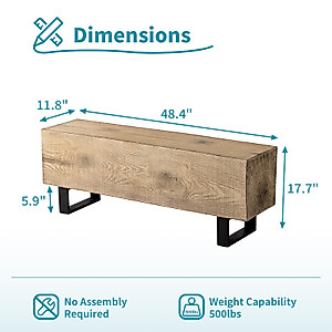 AQUILLA Modern Outdoor Bench, Faux Wooden Patio Bench, Concrete Backless Porch Bench Weatherproof, Anti-Rust Metal Legs Garden Benches for Entryway, Park, Yard (48",Light Brown)