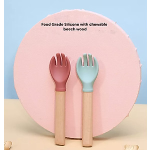 Silicone Baby Forks- Silicone Tips for Toddlers and Baby- Self-Feeding Utensils (Pack of 4) Moody Blue Light Claybank Purplish Red and Dark Pink 10 Month + 002 Fk-1