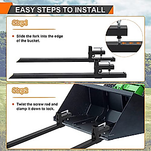 Clamp-On Pallet Forks 60" Total Length 4000 LB Capacity Heavy Duty Front Loader Forks for Loader Bucket Skid Steer Tractor