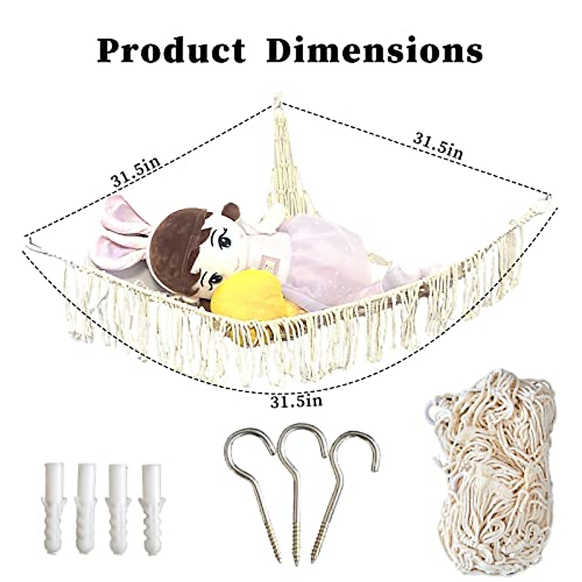 Boho Stuffed Animals Net Or Hammock Large,55 inch Toy Hammock Macrame Stuff Animal Storage Corner Hanging Net Holder,Mesh Hammock Plush Toy Organizer with Tassel & Hooks for Bedroom