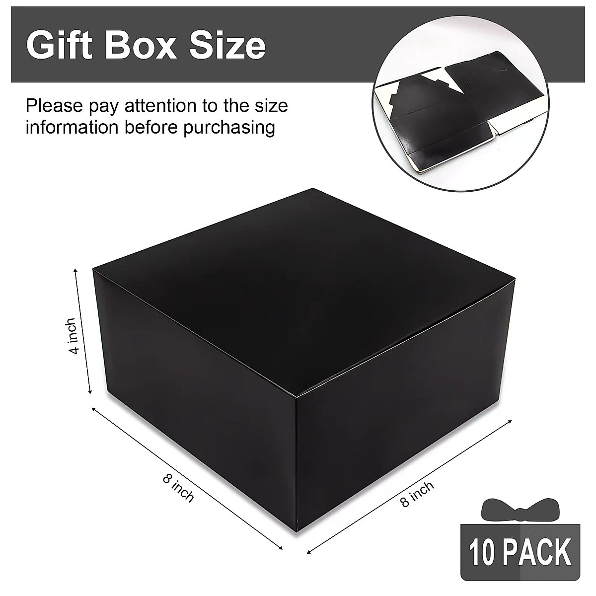 opaprain 8x8x4 inch 10 pack small black gift box with lid, easy to assemble, used for Christmas gift, bridesmaid proposal box, wedding and birthday party gift box.
