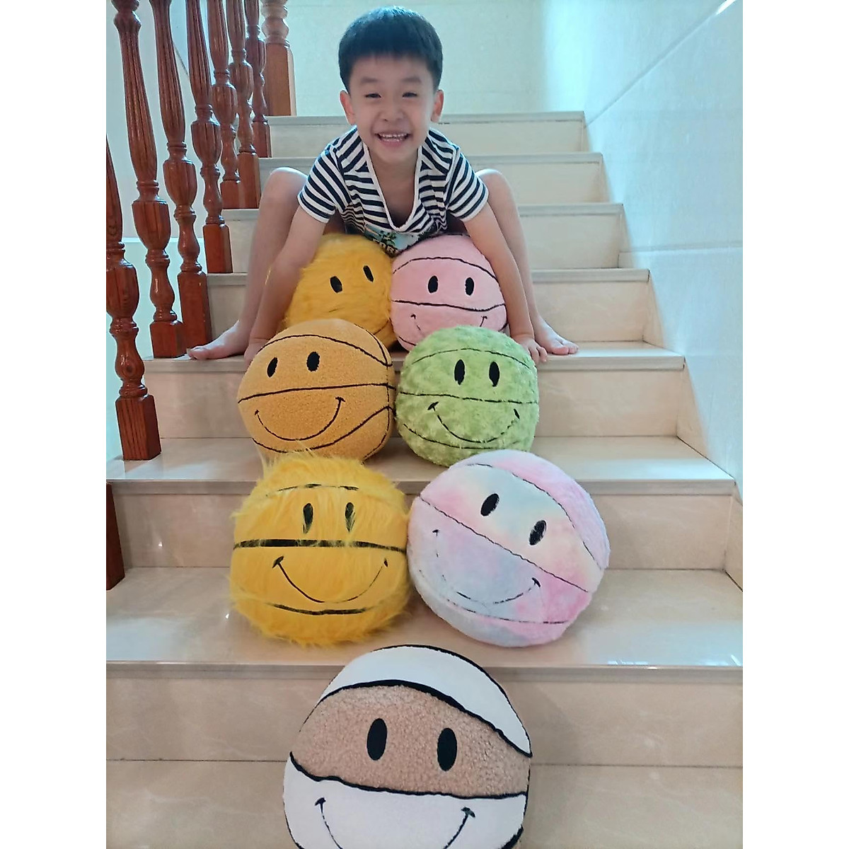 bLwhzfi 11 inch Simple Like-Smile Face Basketball Like-Smile Face Pillow Plush Throw Pillow Gift Home Funny Expression Children's Room Decoration (Cashmere - Yellow)……