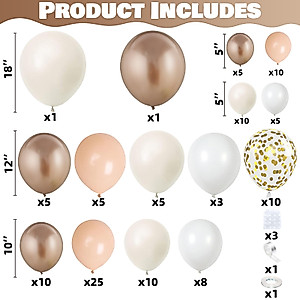 Boho Balloon Arch Beige Balloon Garland Kit, 113 Packs Neutral White Sand Balloon Nude Cream Peach Balloon and Metallic Champagne Balloons for Baby Bridal Shower Girl Birthday Wedding Decorations