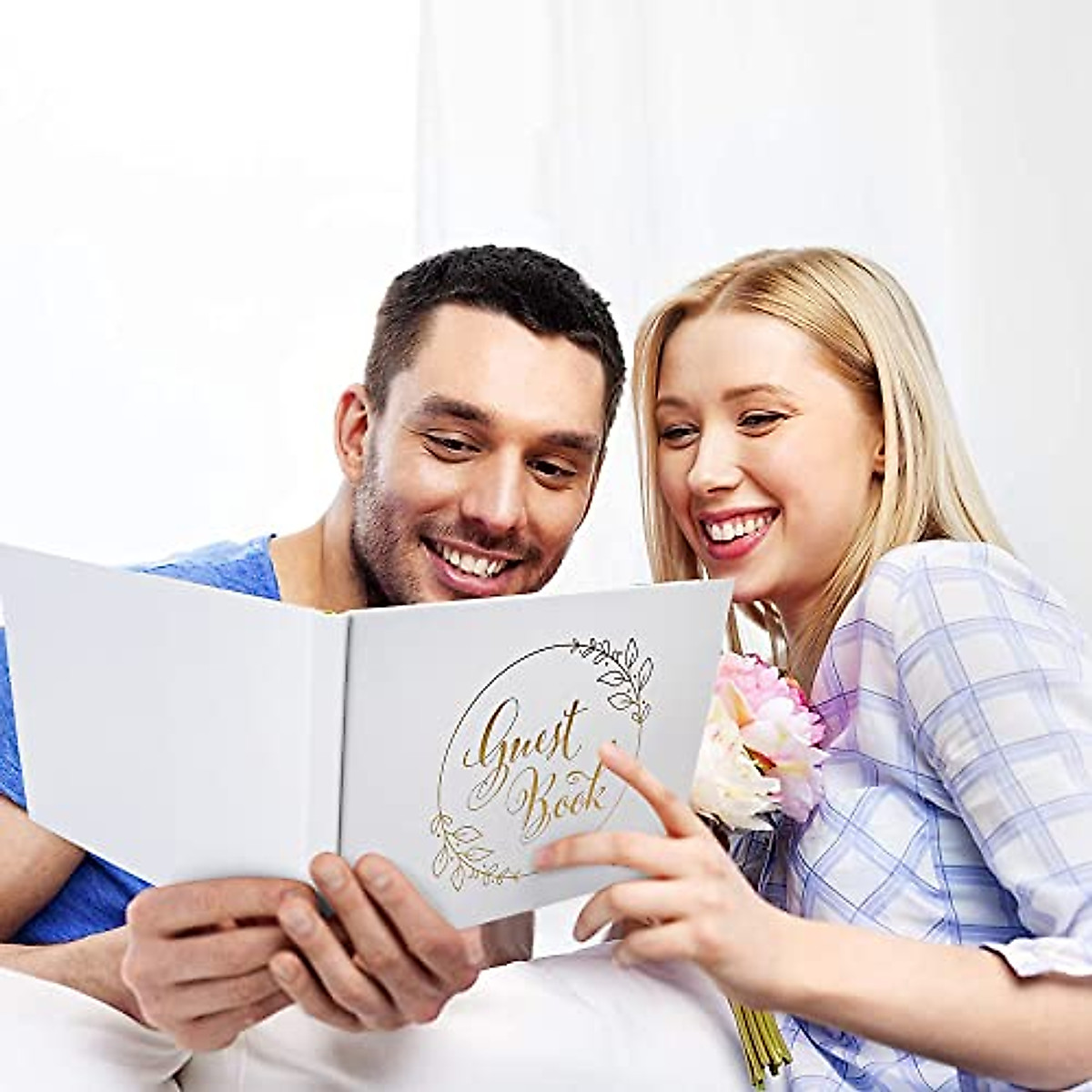 LotFancy Wedding Guest Book, 10x8’’ Sign in Book, 128 Pages Thick Paper with Gold Foil Hardcover, Personalized Keepsake for Reception, Baby Shower, Anniversary, Birthday