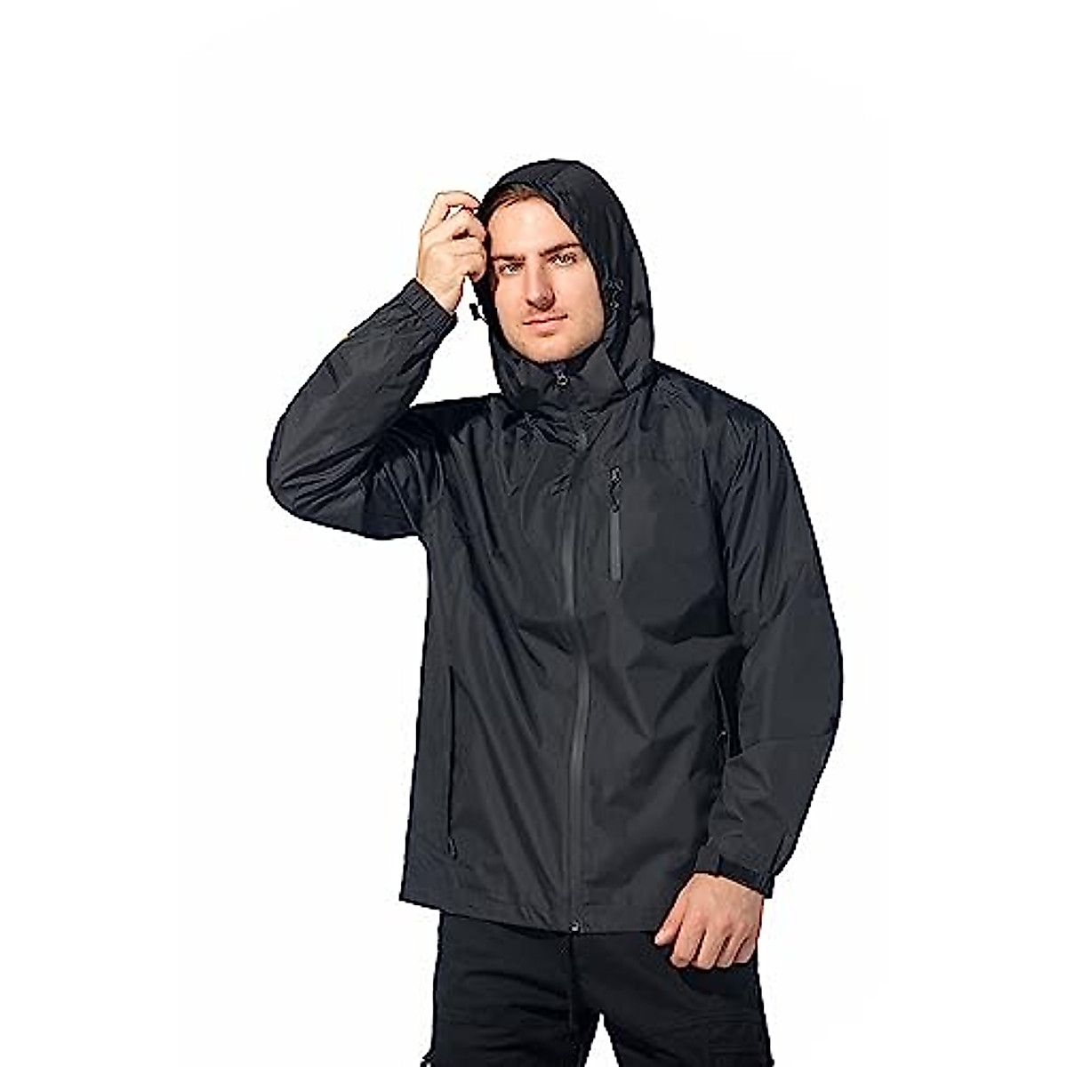 CorBuyit Men's Lightweight Waterproof Rain Jacket with Hood, Breathable Outdoor Coat for Work or Hiking