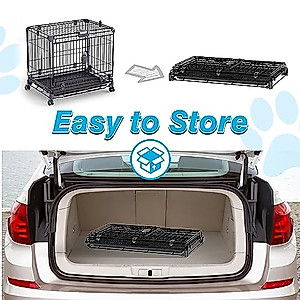 Docal Heavy Duty Dog Crate with Wheels, Easy to Assemble Medium Dog Kennel Dog Playpen with Double Door and Drawer Leak-Proof Tray, Multiple Stackable Thick Sturdy Carbon Steel Pet Cage，Black 24 inch