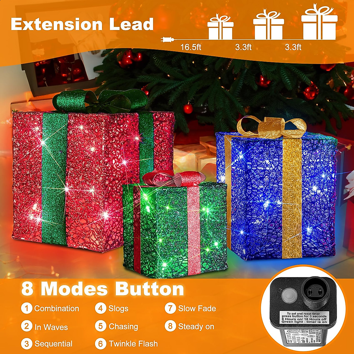 Christmas Lighted Present Boxes Decorations, Plug-in Warm White 70 LED Light Up Gift Boxes Outdoor Indoor for Xmas Tree Yard Home Holiday