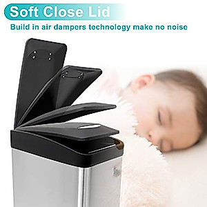 CTETC Slim Small Trash Can with Lid Soft Close and Removable Inner Wastebasket, Rectangular Narrow Stainless Steel Trash Can for Bathroom Bedroom Office, Anti-Fingerprint Brushed Finish, 2.1Gal/8L