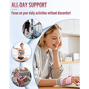 SUEH DESIGN Carpal Tunnel Wrist Brace Night Support, Adjustable Wrist Wrap for Tendonitis Arthritis and Workout Pains Relief, Wrist Splint for Right Hand, Pink