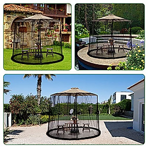 cjc Patio Umbrella M-osquito Netting with Zipper Door, Polyester Mesh Screen, Height Diameter Adjustable, for Outdoor Patio Garden (Black, 11-12FT)