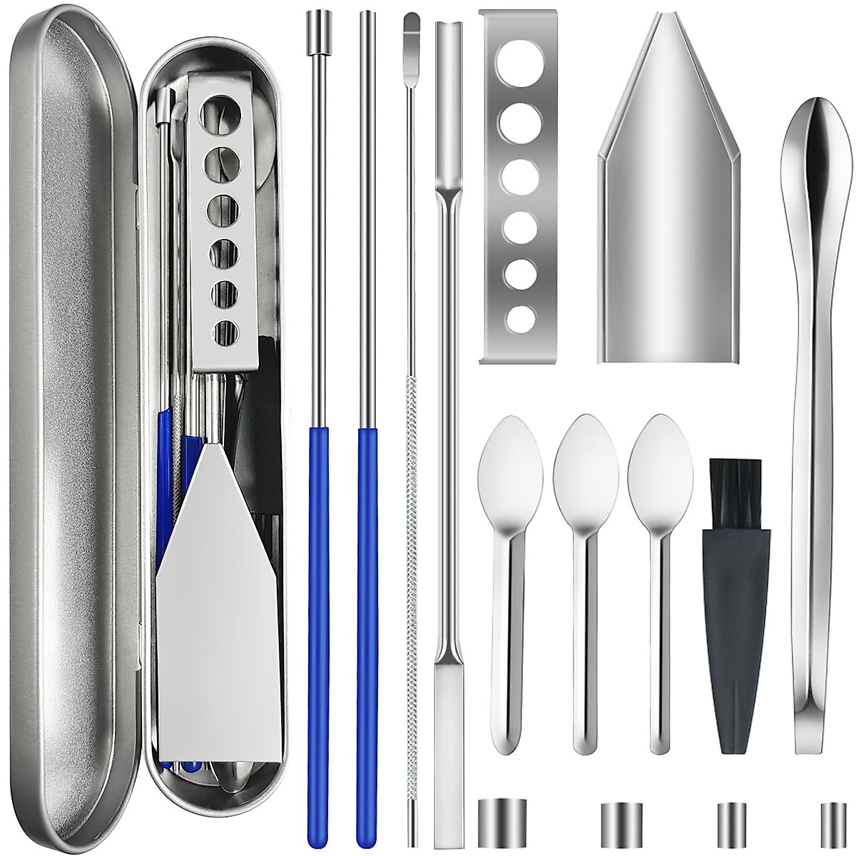 Artcome 15 PCS Versatile Capsule Filling Tool Kit for Pill Filler - Lab Scoops, Powder Pan, Herb Tamper and Capsule Holder - Ideal Tools for Medication and Supplements - All Sizes 000 00 0 1 2 3 4 5