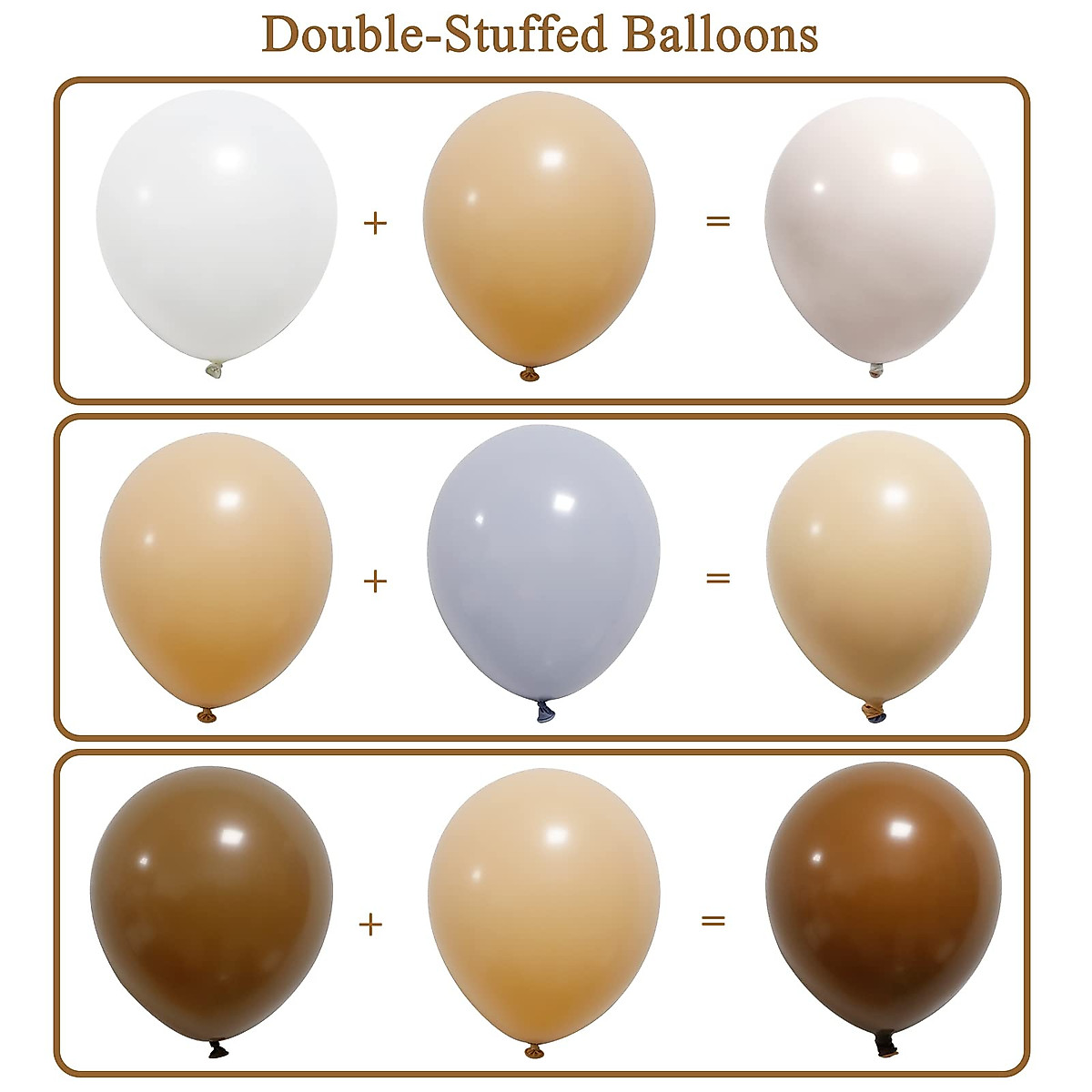 RUBFAC 276pcs Brown Balloons Garland Arch Kit with Double-Stuffed Boho Coffee Brown Beige White Balloon for Teddy Bear Baby Shower Jungle Safari Party Birthday Decorations