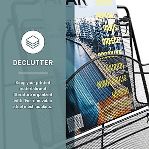 Safco Onyx Floor Rack, Ladder Magazine Rack with 5 Pockets, Commercial-Grade Steel Construction