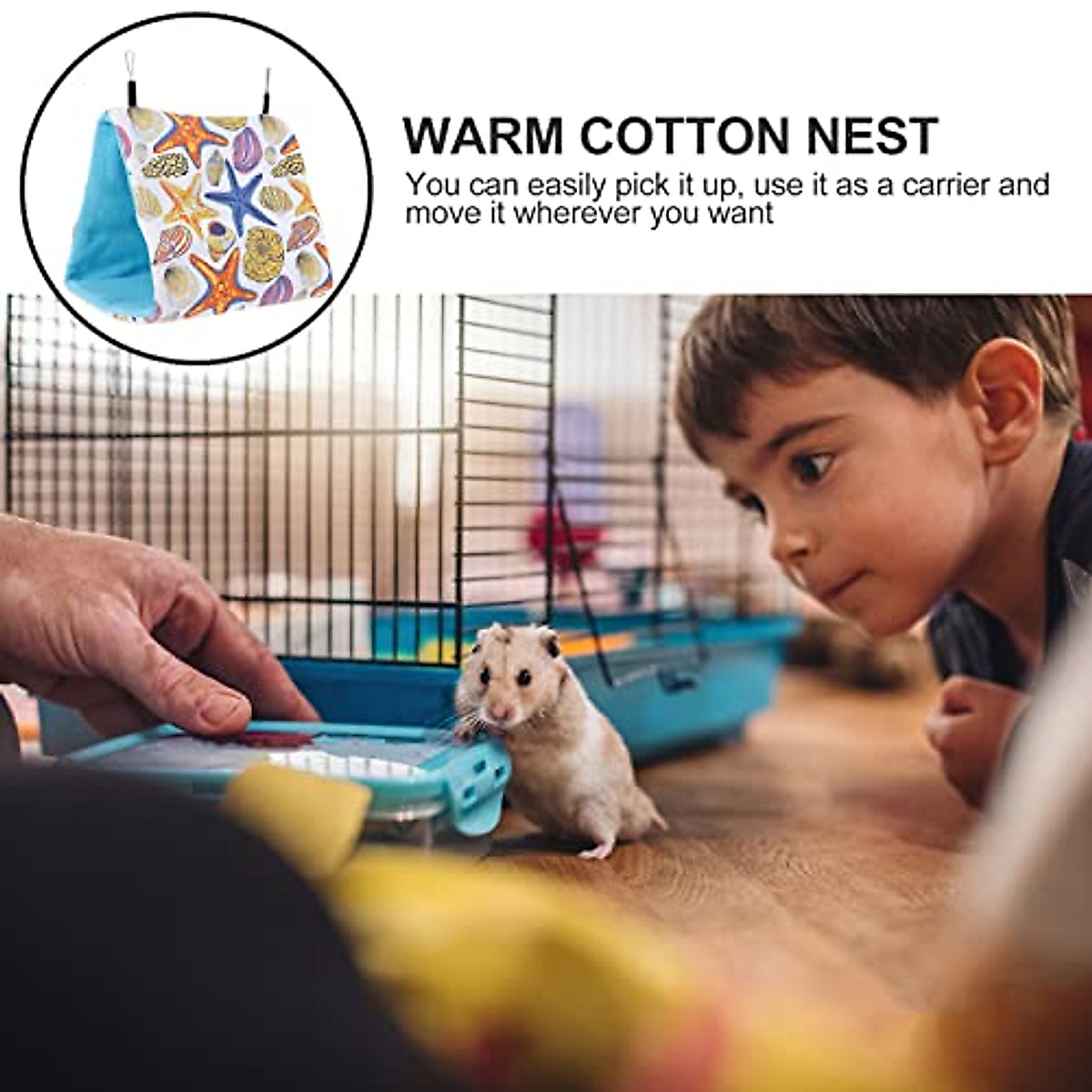 Winter Warm Hamster Bird Hammock Nest House Shed Hut Practical Pet Hanging Nest Warm Cage Plush Fluffy Birds Hut Hideaway Hamster Hanging Bed (Shell M)