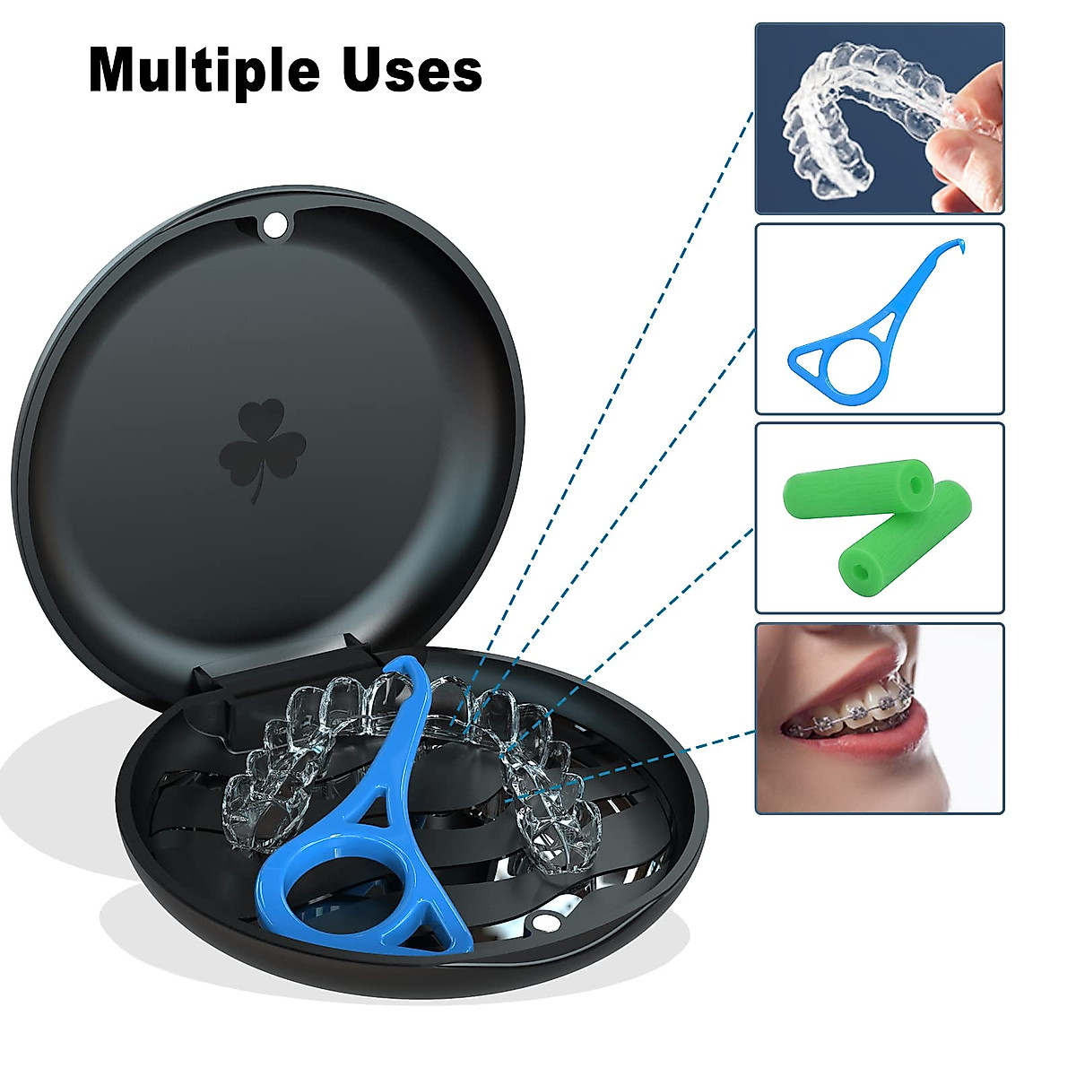 BVN Retainer Case, with 2 Pcs Aligner Removal Tool, 2 Pcs Mouth Guard Case, Black Denture Case, Mouthguard Case, Retainer Box, Denture Box for Disassembly of Oral Care.