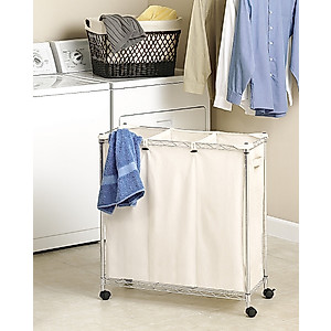 Whitmor BagsWhitmor 3 Section Rolling Supreme Removable Bags Laundry Sorter, 3 Compartment, Chrome and Canvas