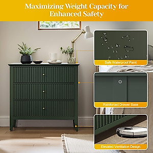 May in Color Green 3 Drawer Dresser, Painted 30 Inch Tall Wood Nightstand with Storage, Wide Modern Chest of Drawers with Ball Bearing Slide for Bedroom Hallway Living Room Entryway Office