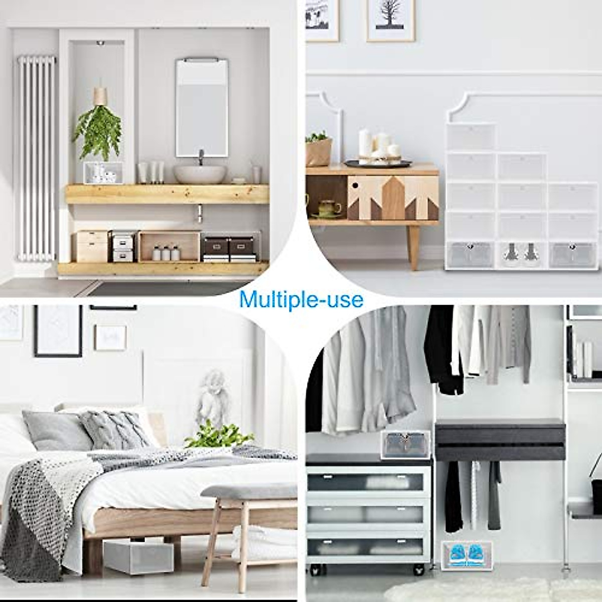 SHNORM Transparent Shoe Storage Box - Folding Large Size Cabinet Unit Easy Assembly, Stackable Shoe Storage Box with Lid for Women/Men (24/12/6Pcs) (#2:24Pcs with Lid, White)