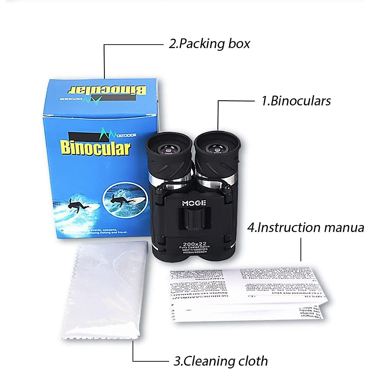 MAXVITAVELA 200x22 High Power Compact Binoculars with Clear Low Light Vision, Large Eyepiece Waterproof Binocular for Adults Kids, Easy Focus Bird Watching, Outdoor, Hunting, Travel, Black