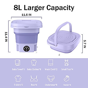 Oivley Portable Washing Machine Foldable, Small Washing Machine with 3 Modes Deep Cleaning, Mini Washer for Baby Clothes, Underwear or Small Items, Apartment, Dorm, Camping, RV, Travel, Laundry-Purple