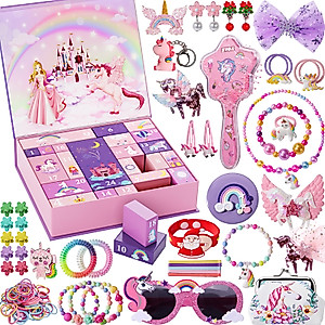 Asoulin Girls Advent Calendar 2023 -Unicorn Gift for Girl 24 Days Surprise Gift Box Funny Christmas Countdown Calendar for Teen Girl Kid Xmas Gift Basket with Hair Accessories Jewelry Sunglasses Purse