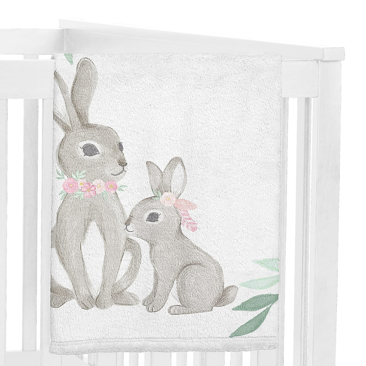 Sweet Jojo Designs Woodland Bunny Girl Milestone Blanket Monthly Newborn First Year Growth Mat Baby Shower Memory Keepsake Gift Picture - Blush Pink Mint Green Grey Boho Floral Watercolor Rose Flower