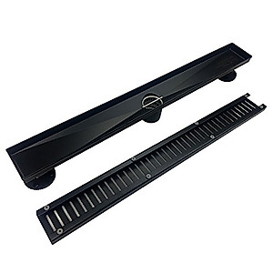 Neodrain Professional Black 24-Inch Linear Shower Drain Manufacturer with Removable Capsule Pattern Grate, 304 Stainless Steel Rectangle Shower Floor Drain- Adjustable Leveling Feet,Hair Strainer