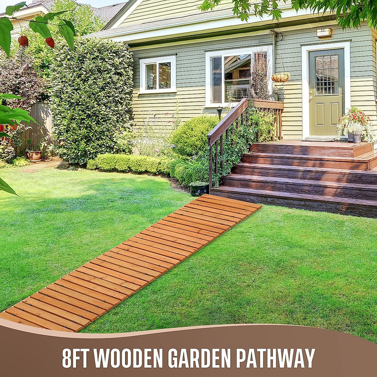 Tatuo 2 Pack Wooden Garden Pathway Roll Out Walkway Outdoor Path Wood Flooring Boardwalk Pavers for Garden Backyard Patio Beach Outdoor Wedding Party (17 Inch X 8 ft,Straight)