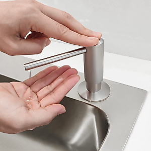 EADOT Brushed Nickel Built in Dish Soap Dispenser for Kitchen Sink with 17 OZ PET Soap Bottle Refill from The Top, Under Counter Brass Pump Head Liquid Lotion Dispenser, Undermount Copper Pump Head