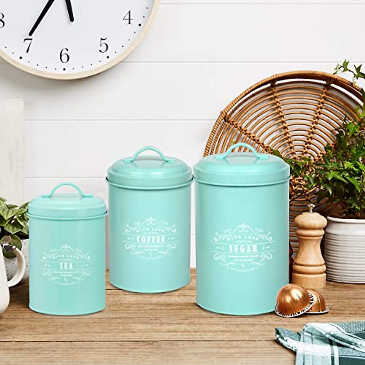 Baie Maison Turquoise Farmhouse Canister Set - Stylish Kitchen Storage