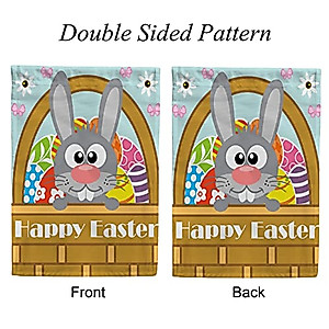 My Little Nest Seasonal Garden Flag Happy Easter Rabbits Vertical Garden Flags Double Sided for Home Farmhouse Yard Holiday Flag Outdoor Decoration Banner 12"x18"