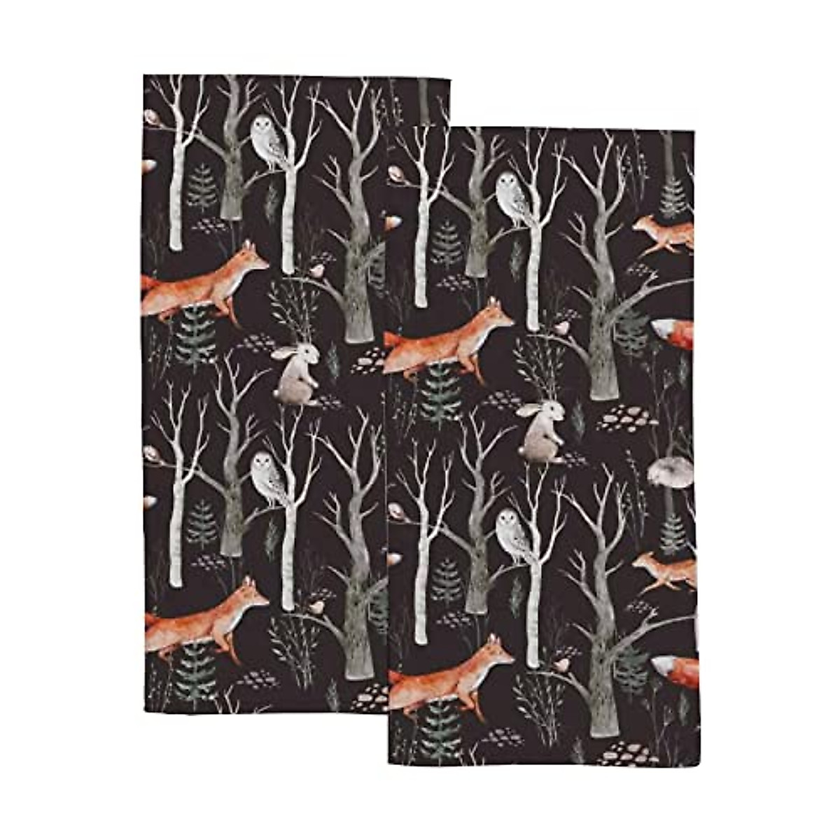 Good Water Absorption Soft Hand Towels 2 Pcs Set - Watercolor Woodland Animals Used Many Occasions Shower Bathroom Kitchen Hotel Gym and Spa 30x15in