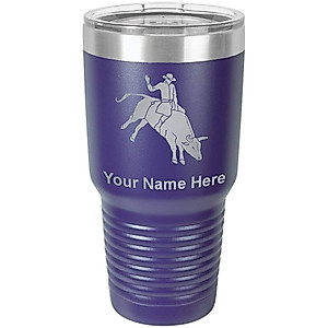 LaserGram 30oz Vacuum Insulated Tumbler Mug, Bull Rider Cowboy, Personalized Engraving Included (Dark Purple)