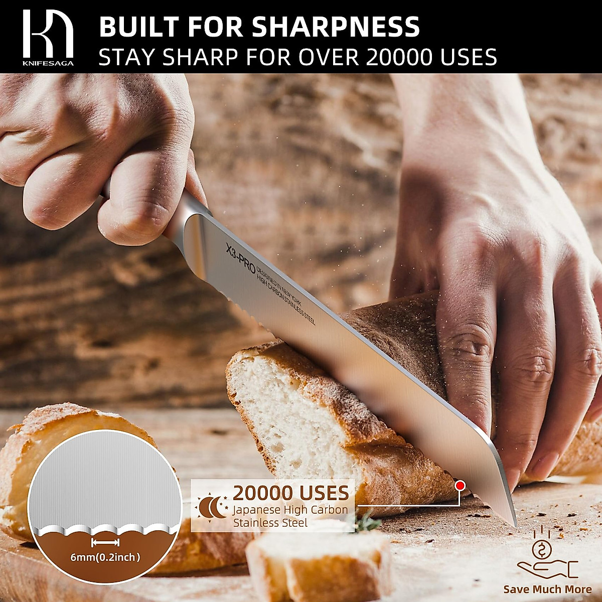 KnifeSaga Bread Knife for Homemade Bread 8 Inch, Japanese Serrated Sourdough Bread Slicing Knife Innovative High Carbon Stainless Steel, Razor Sharp Kitchen Bread Cutting Knife Ergonomic Handle, White