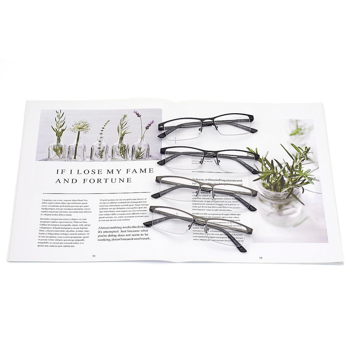 HIGHLIKE 4-Pack Blue Light Reading Glasses for Men, Metal Half Frame Readers Spring Hinge Clear Lens Eyeglasses with Pouches, Semi Rimless 2 Black 2 Gunmetal 2.0 x