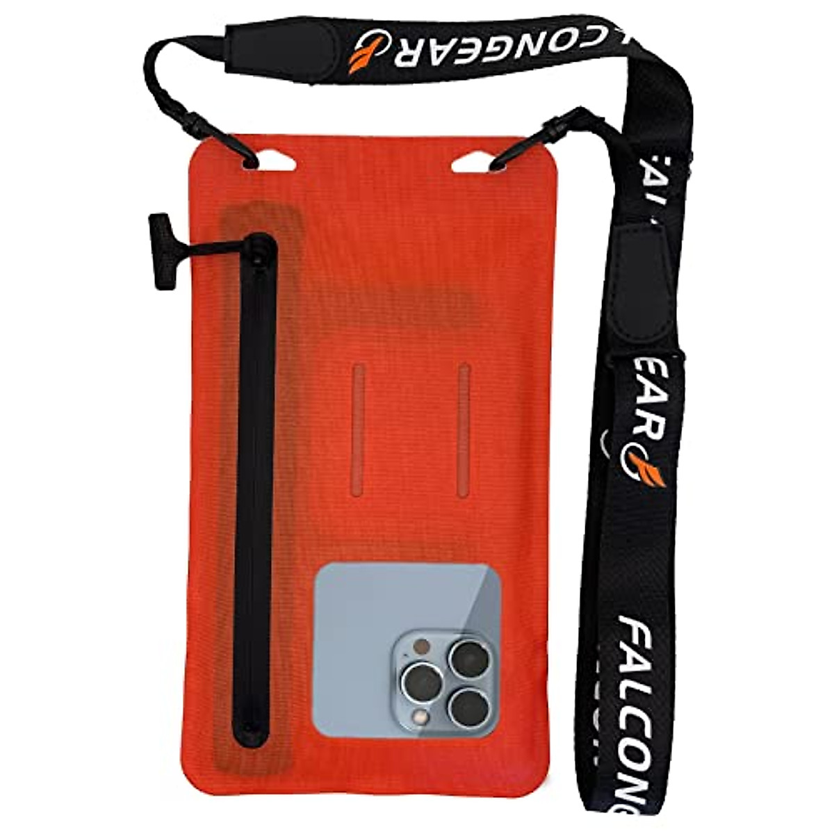 FalconGear Floating Waterproof Phone Pouch Universal Waterproof Phone Case with Zipper & Adjustable Lanyard Cellphone Dry Bag for iPhone 13/12/11 Pro Max XR Galaxy S22/21/20 Ultra (Orange-Red)