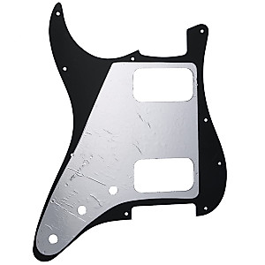 Musiclily Pro 11 Holes Round Corner HH Strat Pickguard 2 Humbuckers for American/Mexican Fender Standard Stratocaster Electric Guitar, 3Ply Black
