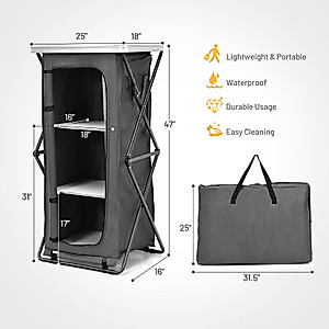 Giantex Folding Camping Storage Cabinet with 3 Shelves and Carry Bag, Portable Outdoor Camping Organizer Kitchen Table, Quick Set-up for BBQ Camping Picnic Backyard, Compact Pop-Up Cupboard, 47''H
