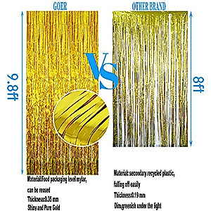 GOER 3.2 ft x 9.8 ft Metallic Tinsel Foil Fringe Curtains Party Photo Backdrop Party Streamers for Birthday,Graduation,New Year Eve Decorations Wedding Decor (4 Packs,Gold)