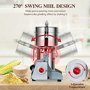 Electric Grain Grinder Mill 750g, Commercial Spice Grinder High Speed 2600W Swing Type 304 Stainless Steel Pulverizer Grinding Machine for Kitchen Dry Spice Herbs Grains Coffee Rice Pepper