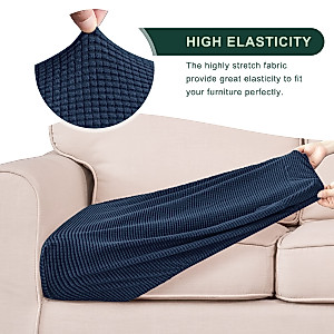 CHUN YI 3PC Stretch Couch Cushion Covers, Sofa Seat Slipcovers Suitable for Armchair Loveseat Sofa with Spandex Jacquard Fabric(3pc,Dark Blue)