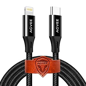 AGVEE 2 Pack 15ft Long USB-C to Lightning Charging Cable, Braided Durable i-Phone Type-C Charger Cord 8 Pin Wire for iPhone 12 11 Pro Max, 12 Mini 11Pro SE2, Case Friendly, Black