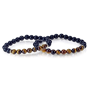 Long Distance Relationship Bracelets (2 Pack) – Spiritual Protection Chakra Bracelet for His and Her Couples for Reiki Healing, Yoga, Meditation – Tiger Eye, Obsidian Triple Protection Gemstones
