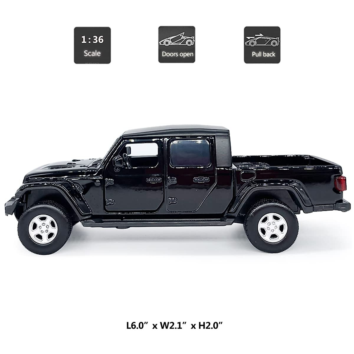 Wrangler Gladiator Toy Trucks for Boys Pickup Truck Diecast Model Car 1/36 SUV Pull Back Toy Cars Vehicle, Doors Open, Alloy Casting Metal, Toys for Kids Birthday Gifts Adults Men Collection