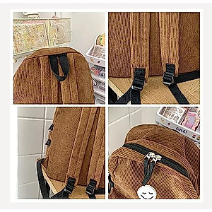 JHTPSLR Preppy Backpack Smiley Face Corduroy Backpack Cute Academia Aesthetic Backpack Autumn Corduroy Backpack Solid Book Bags (Sage Green)