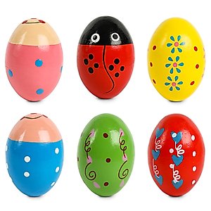 SallyFashion 6 PCS Wooden Percussion Musical Egg Maracas Egg Shakers for Party Favors Classroom Prize Supplies Musical Instrument