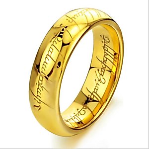 Gold Plated 18k Elvish Script Tungsten Carbide Unisex Laser-Etched Wedding Ring Band- 7mm (9)