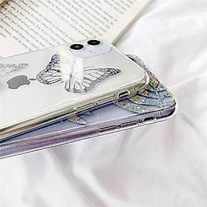 LUSAMYE Compatible with iPhone 12 and iPhone 12 Pro Case with Screen Protector,Clear Cute Butterfly Design Soft TPU Electroplated Cover Bling Glitter Cool Slim Trendy Pattern for Girl Women Phone Case