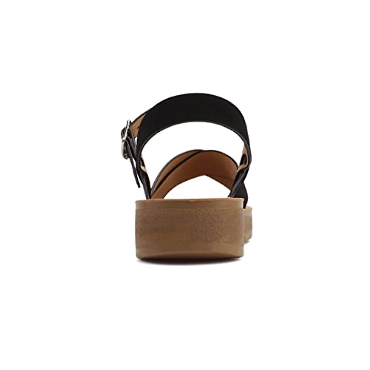 Soda Shoes Women Flat Sandals Flatform Ankle Buckle Criss Cross Band Straps Chester-S Black 9