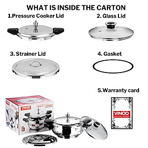 Vinod Magic Stainless Steel Smart 3 in 1 Pressure Cooker 5.5 Litre | 5mm Thick Base | All in One Cooker with Strainer & Glass Lid | Induction and Gas Base | ISI certified, Silver